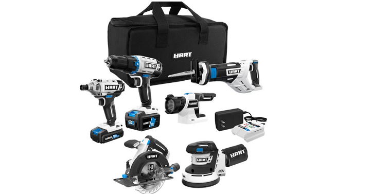 HART 20-Volt Cordless 6-Tool Combo Kit (1) 4.0Ah & (1) 1.5Ah Lithium ...