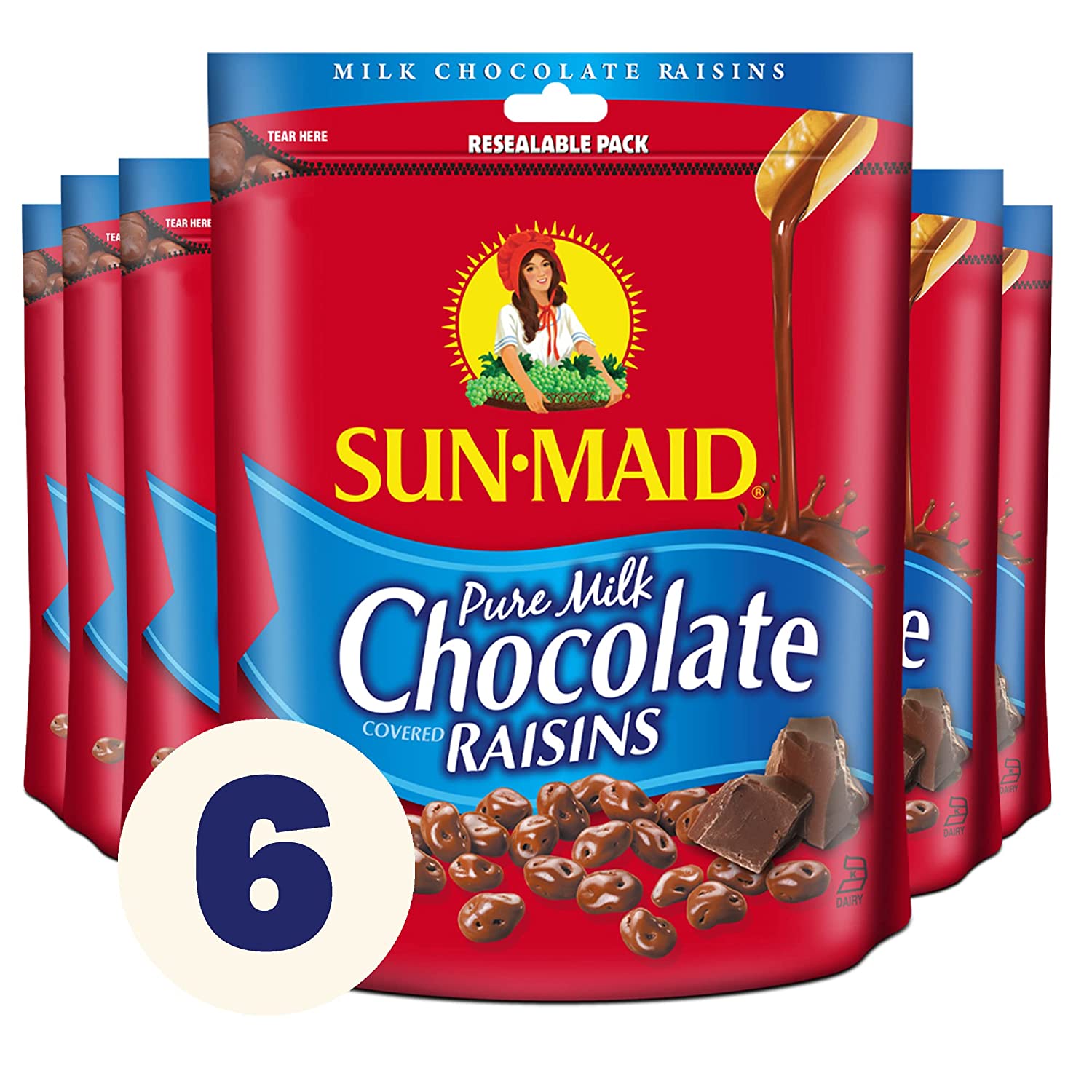 Sun-Maid Chocolate Covered Raisins Snacks, Pure Milk Chocolate Raisins ...