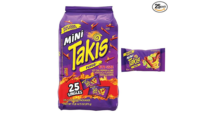 Mini Takis Fuego Flavor (Hot Chili Pepper & Lime), 25 Individual Snack ...