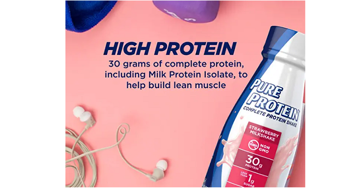 Pure Protein Strawberry Protein Shake 11oz Bottles, (Pack of 12) Only ...