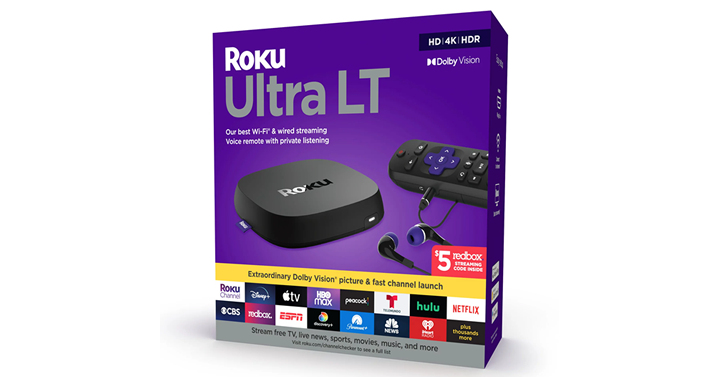 Roku Ultra LT Streaming Device 4K/HDR/Dolby Vision with Roku Voice Remote, Private Listening ...