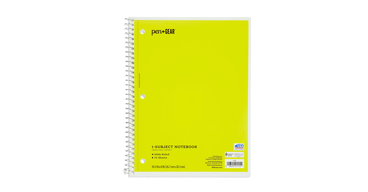 Pen+Gear 1-Subject Notebook, Wide Ruled, 70 Sheets – Just $.35 ...