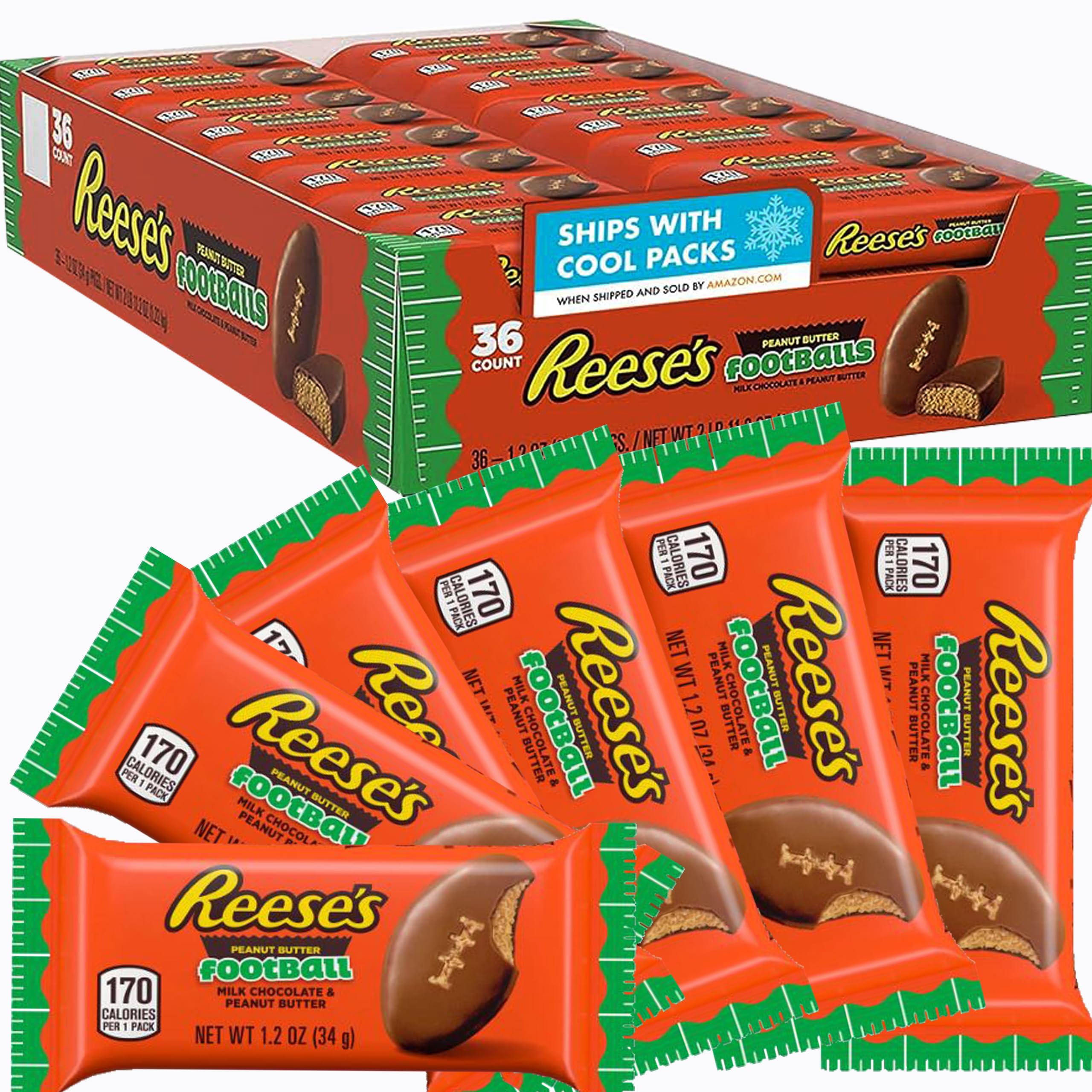 REESE’S Milk Chocolate Peanut Butter Individually Wrapped Footballs (36 ...